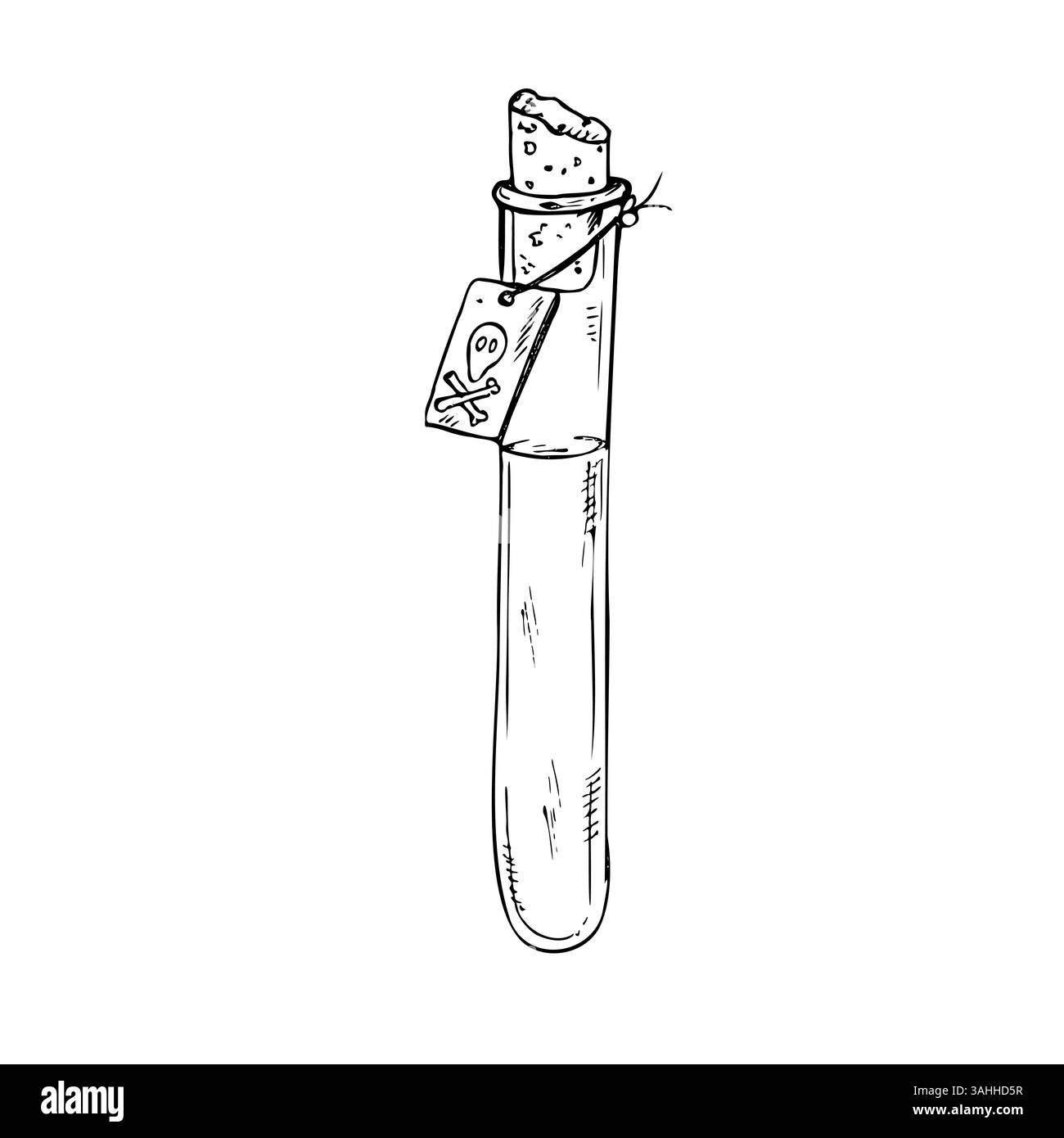 Vector Glass potion bottle with cork and death symbol. Hand painted ...