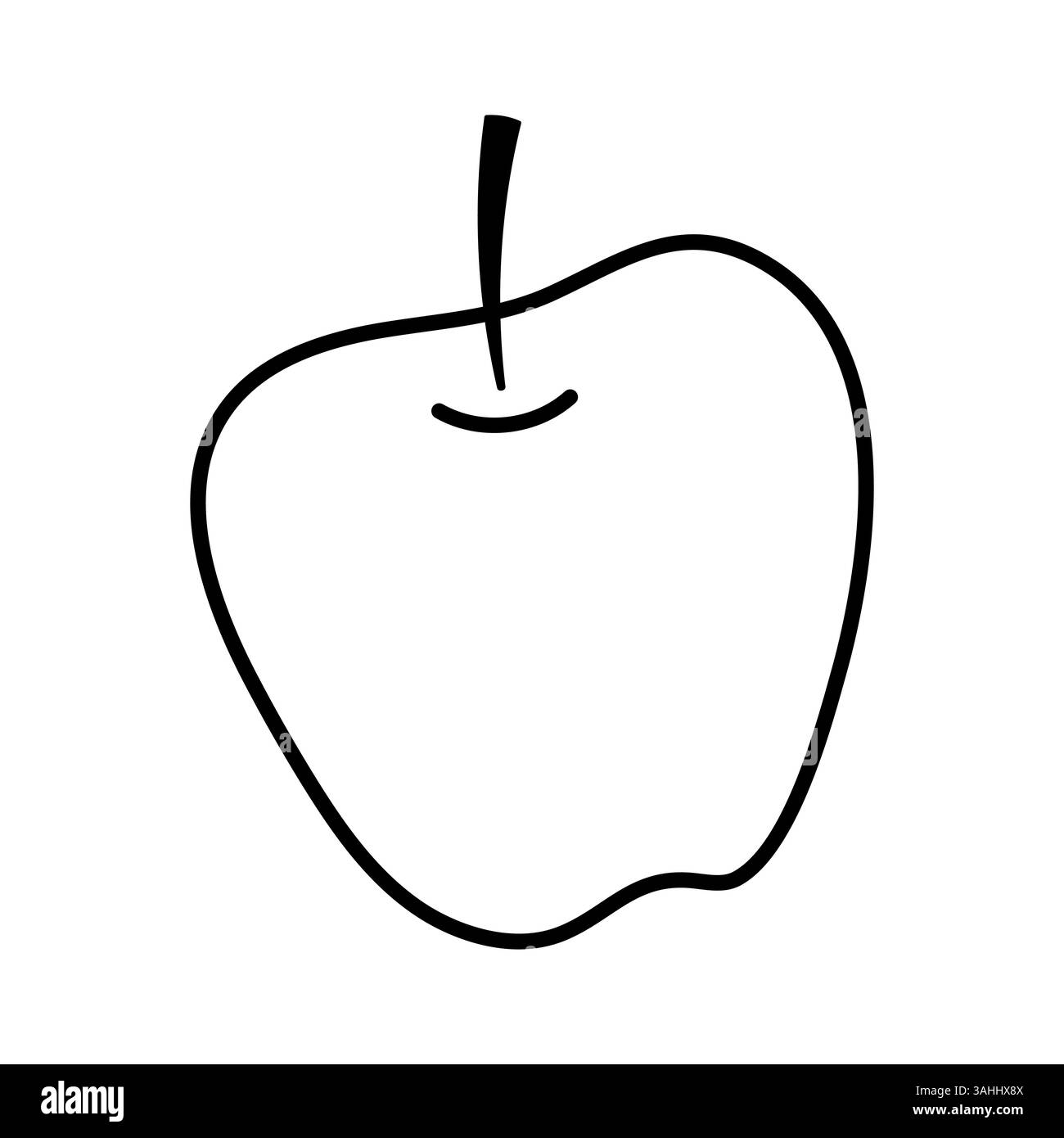 Outline drawing of a simple apple on white background with minimalistic ...