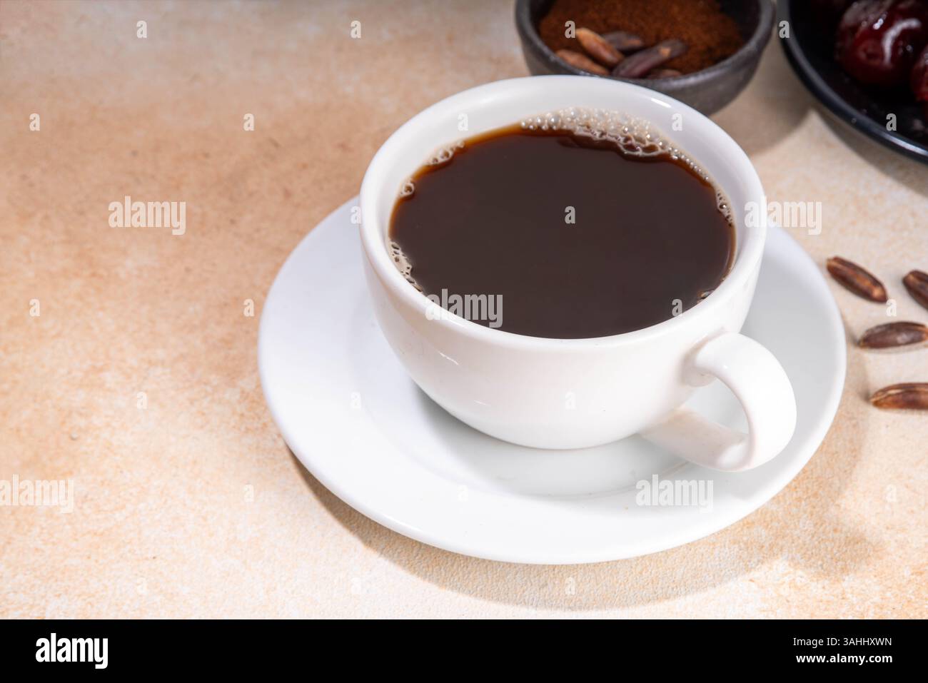 Healthy organic date seed coffee, black coffee cup, made with grated ...