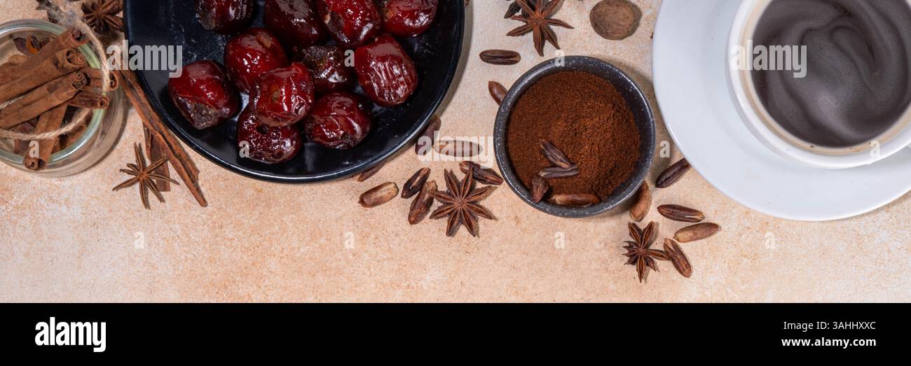 Healthy organic date seed coffee, black coffee cup, made with grated ...
