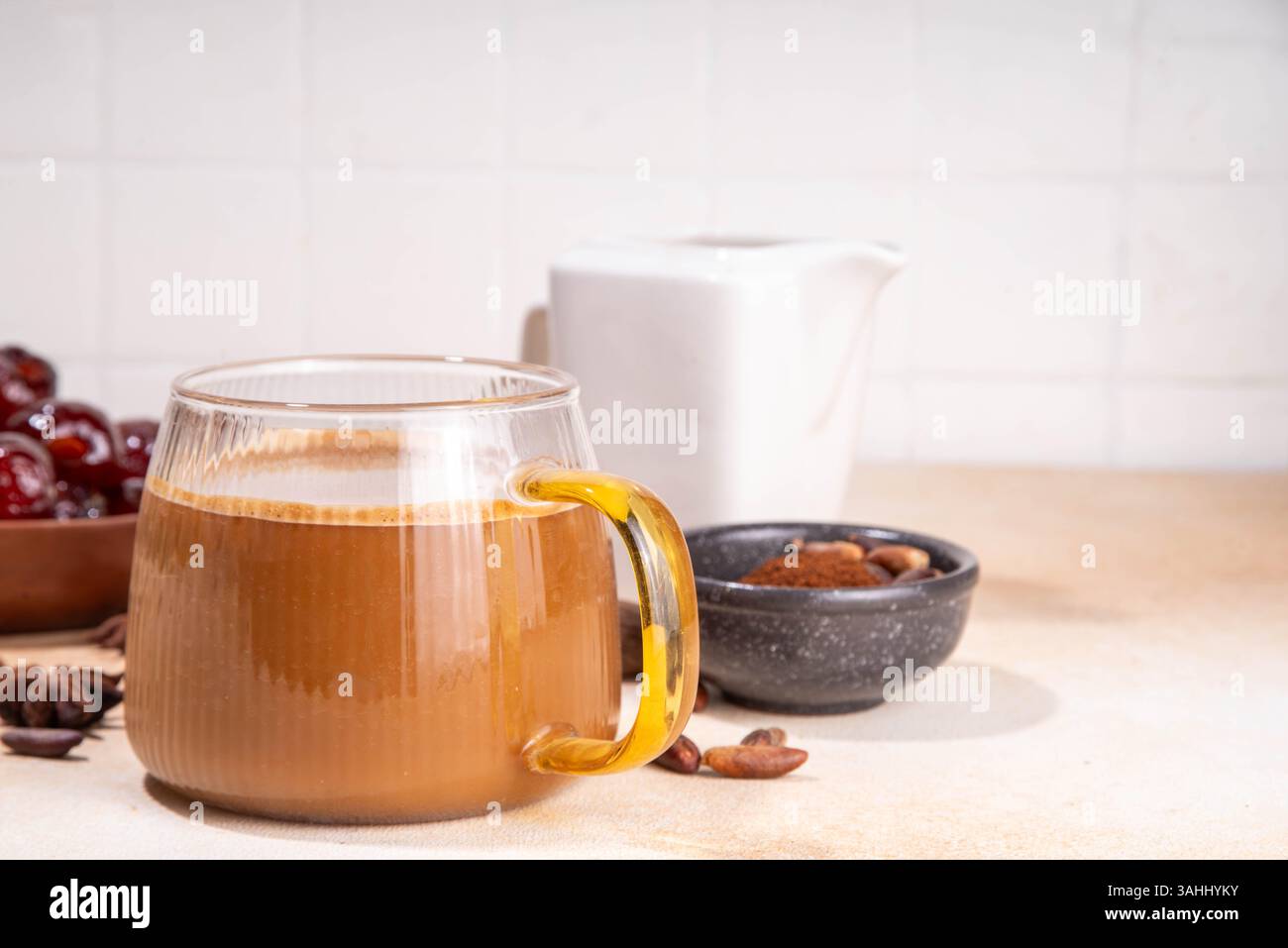 Healthy organic date seed coffee, coffee latte cup, made with grated ...