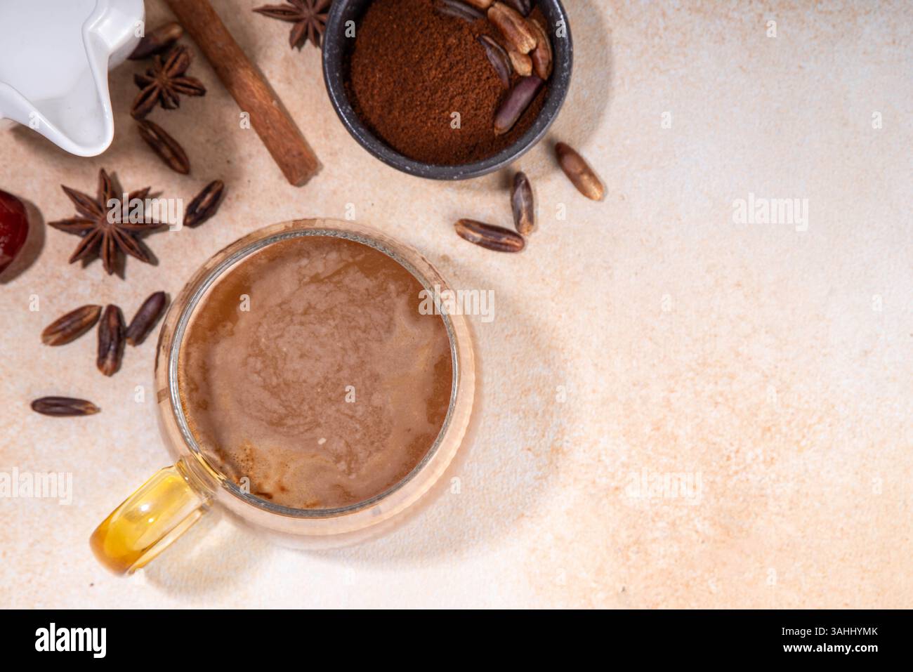 Healthy organic date seed coffee, coffee latte cup, made with grated ...