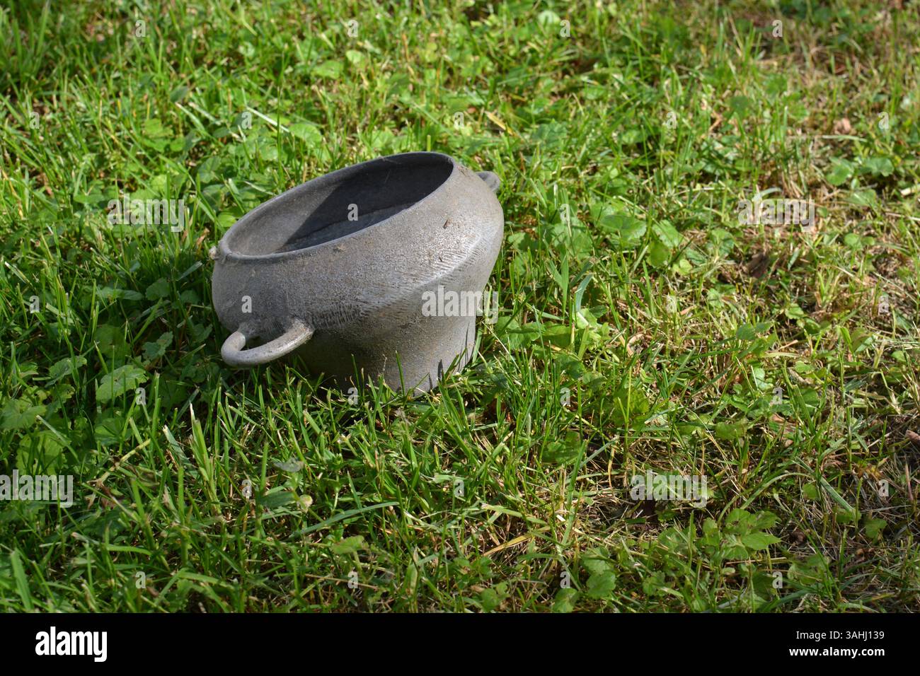 Old soviet style pot with two handles used on furnace. Vintage iron ...
