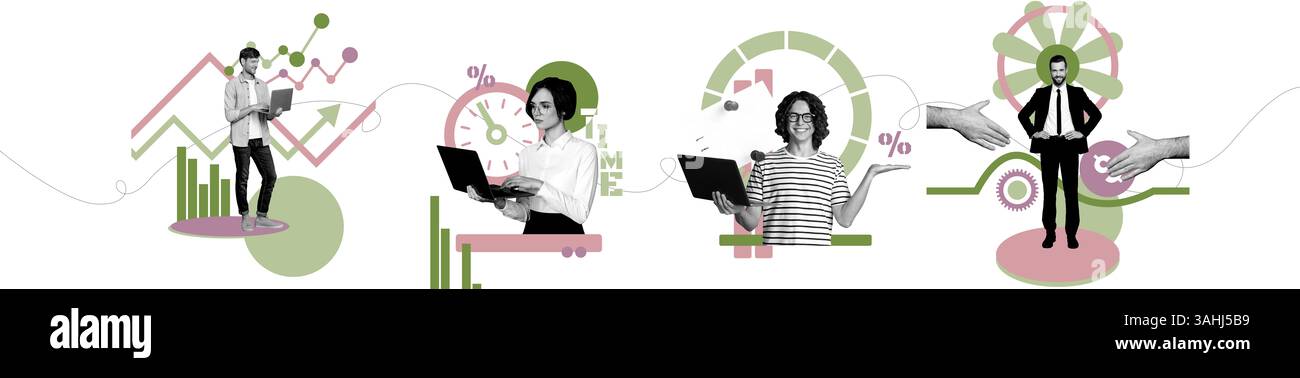 Creative collage depicting modern business concepts with digital and ...