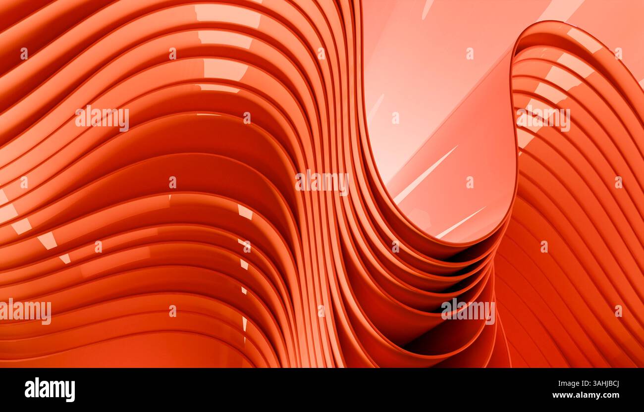 Wavy Orange Abstract Patterns With Overlapping Curved Lines Creating A