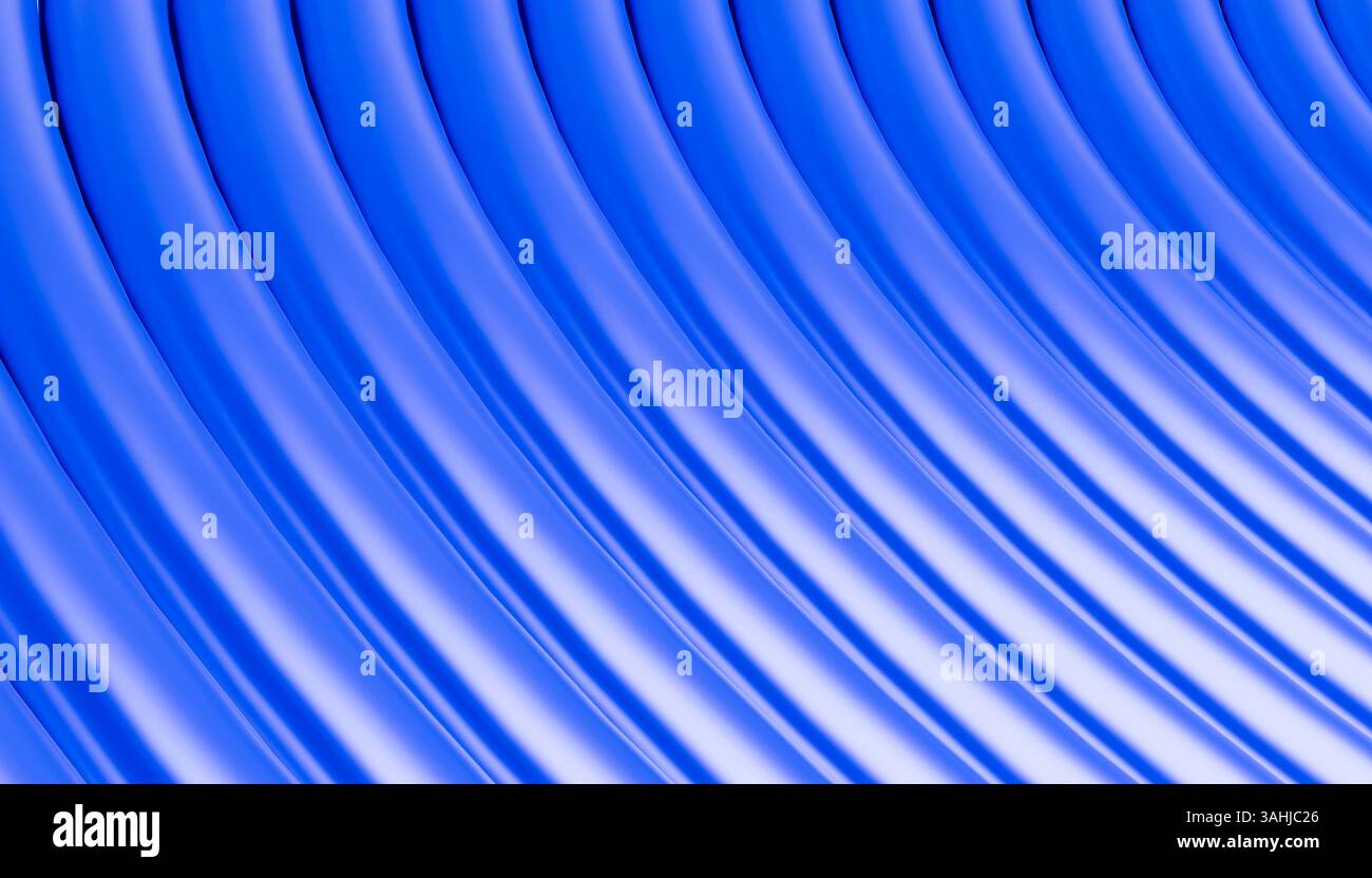 Curved blue abstract pattern with rippled, metallic surface effect and ...