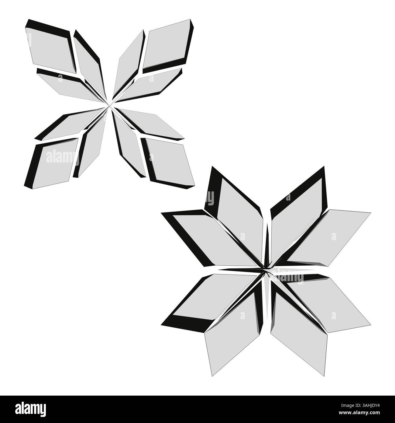 3D floral emblem. Rhombus petal shape. Geometric flower vector. Modern ...