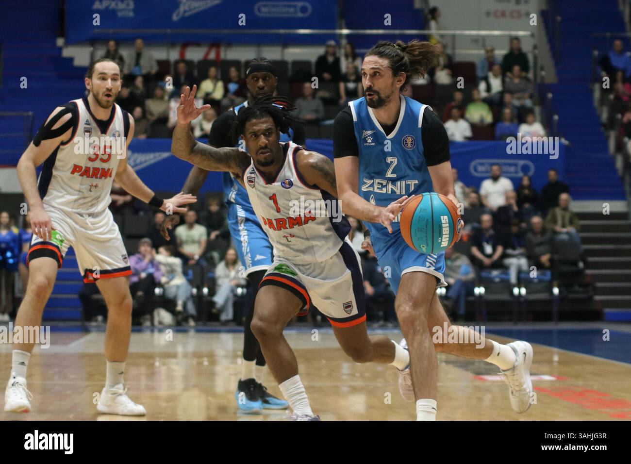 Saint Petersburg, Russia. 09th Apr, 2025. Alexey Shved (2) of Zenit, Alexander Shashkov (35) and ...