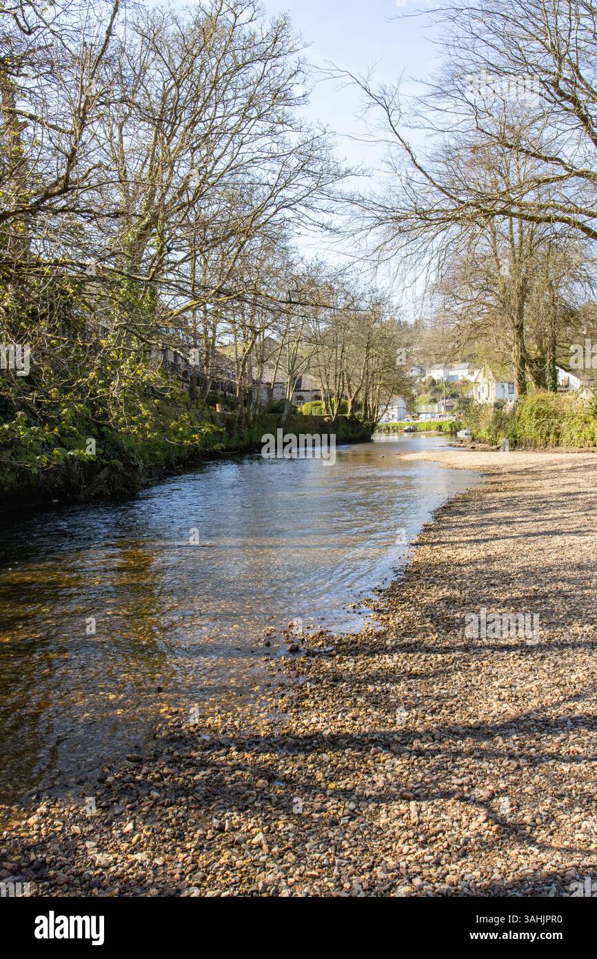 River Foy running through Lostwithiel South Cornwall with reflections ...
