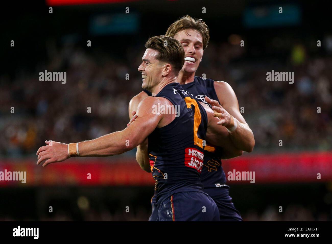 Adelaide, Australia. 10th Apr, 2025. Ben Keays of the Crows kicks a ...
