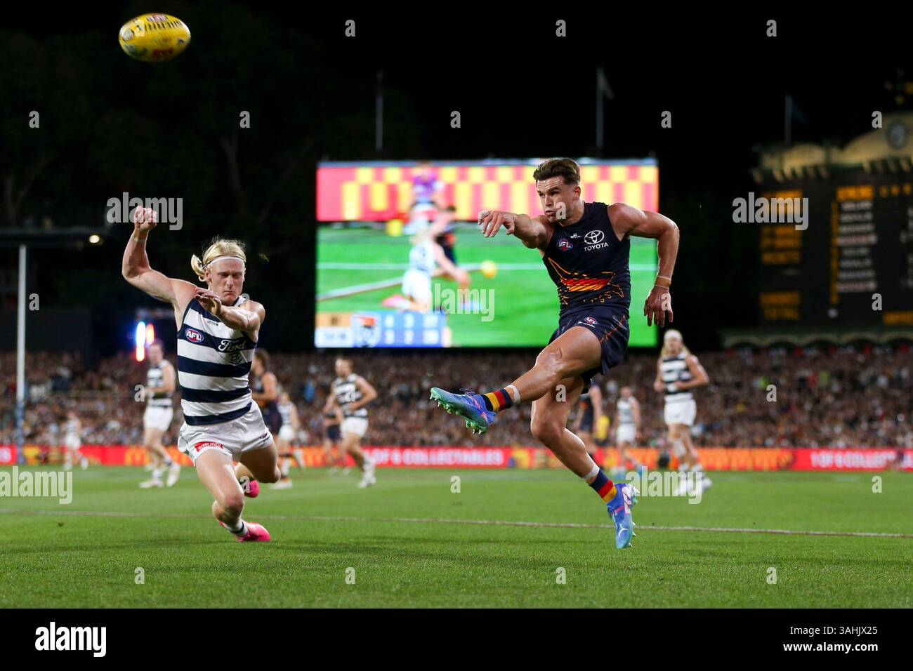 Adelaide, Australia. 10th Apr, 2025. Ben Keays of the Crows kicks a ...