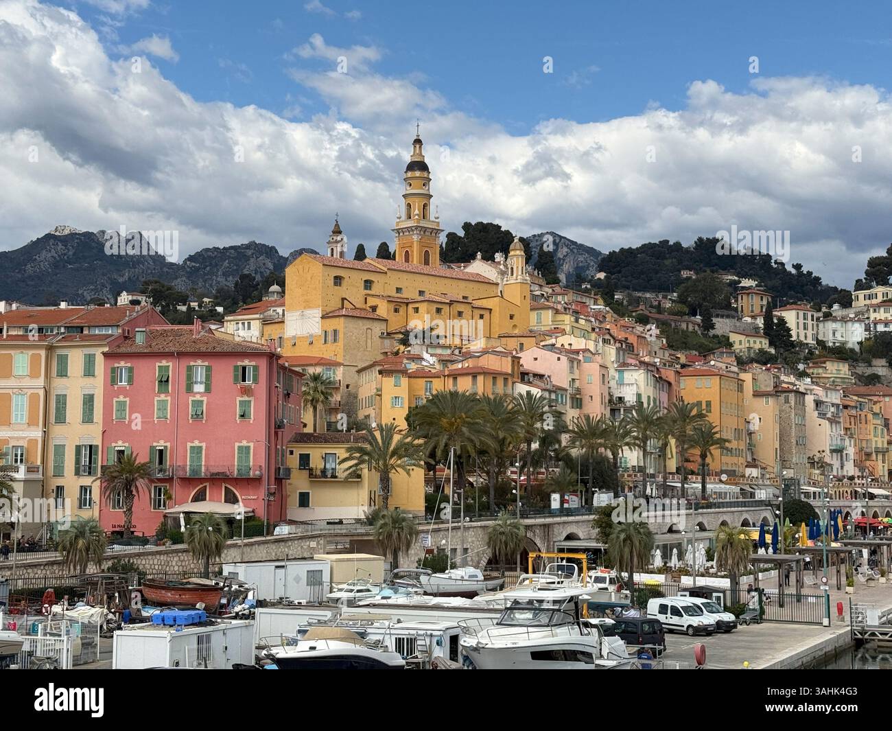 View of the old port and historic old town, Menton, Provence–Alpes–Côte ...