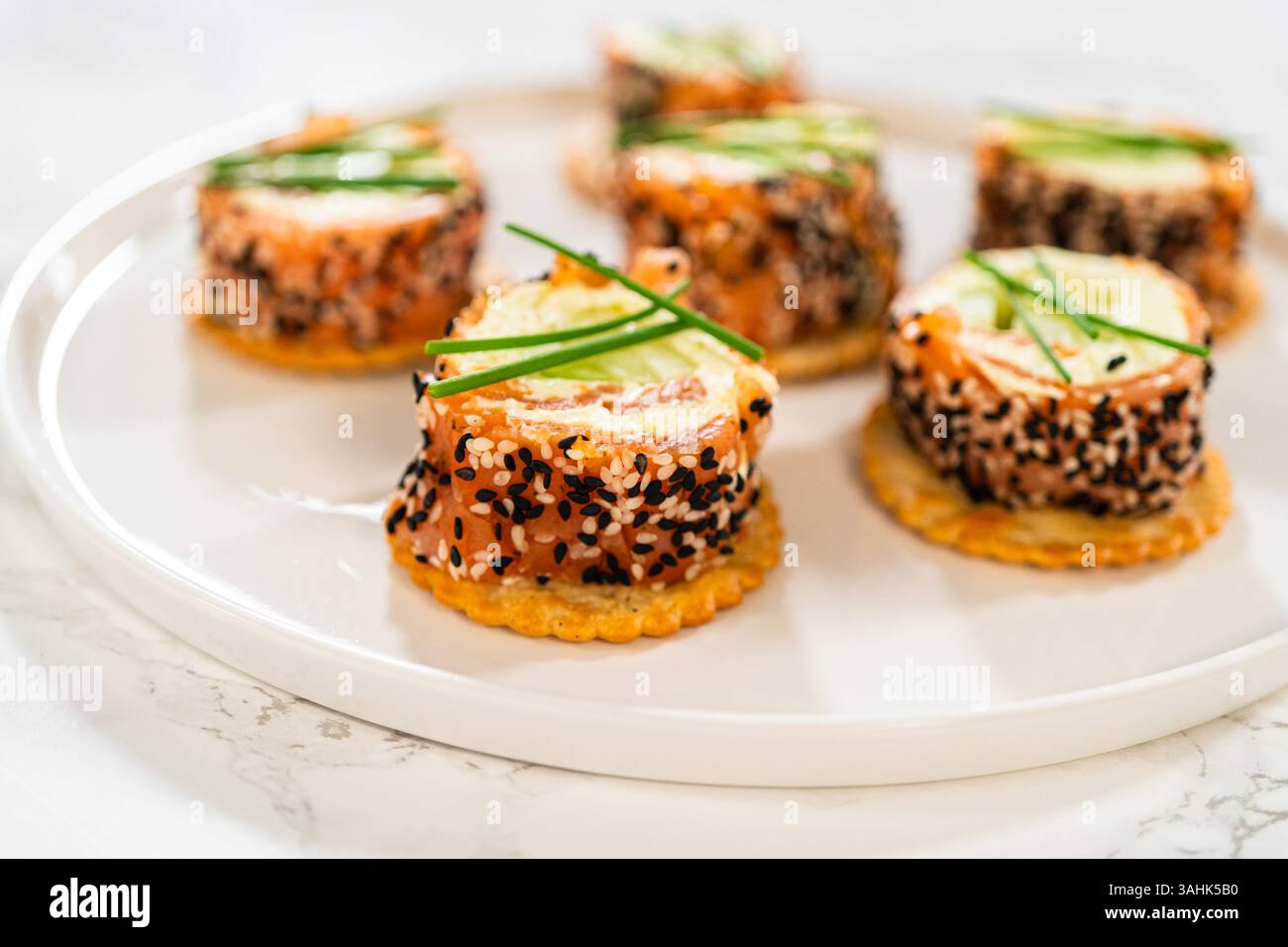 Smoked Salmon Jumbo Cream Cheese Rolls From Assembly to Plating Stock ...