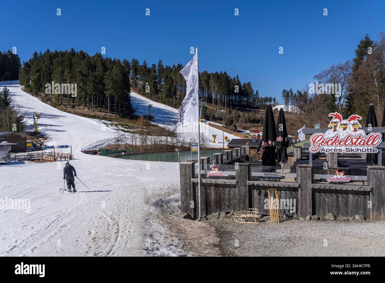 Winter sports area in Sauerland, Winterberg ski resort, artificial snow ...