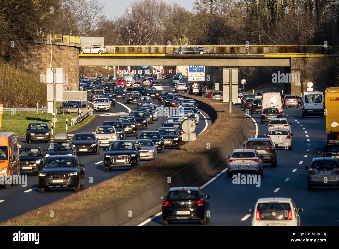 A40 motorway, dense, slow-moving traffic, evening rush hour at the ...