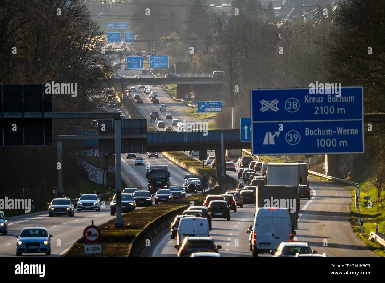 A40 motorway, dense, slow-moving traffic, evening rush hour at the ...