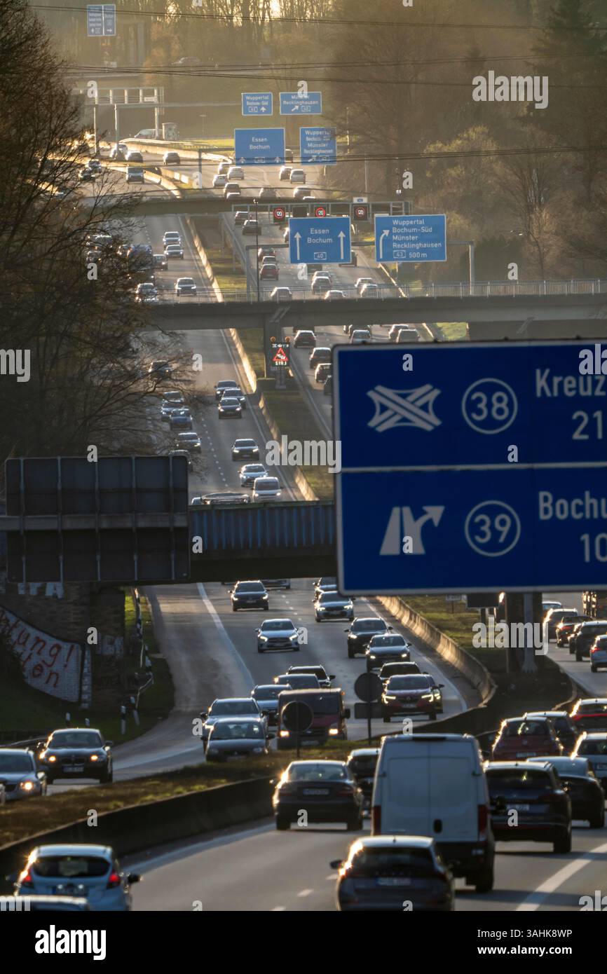 A40 motorway, dense, slow-moving traffic, evening rush hour at the ...