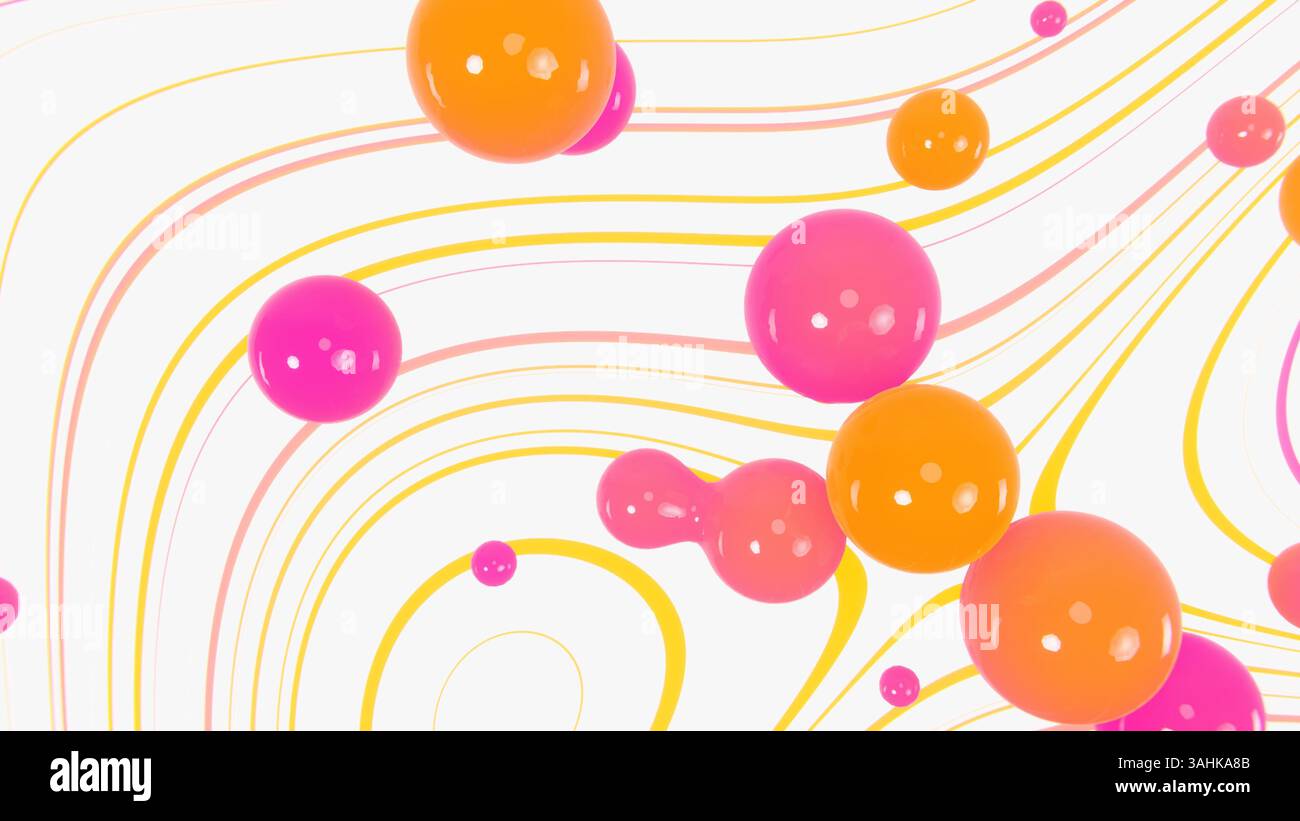 Abstract 3D horizontal flying bubbles sphere Frutiger Aero orange pink ...