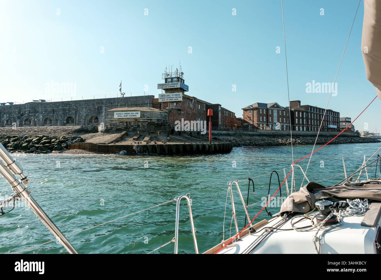 9 April, Portsmouth, UK - Sailing into Portsmouth Harbour in the Solent ...