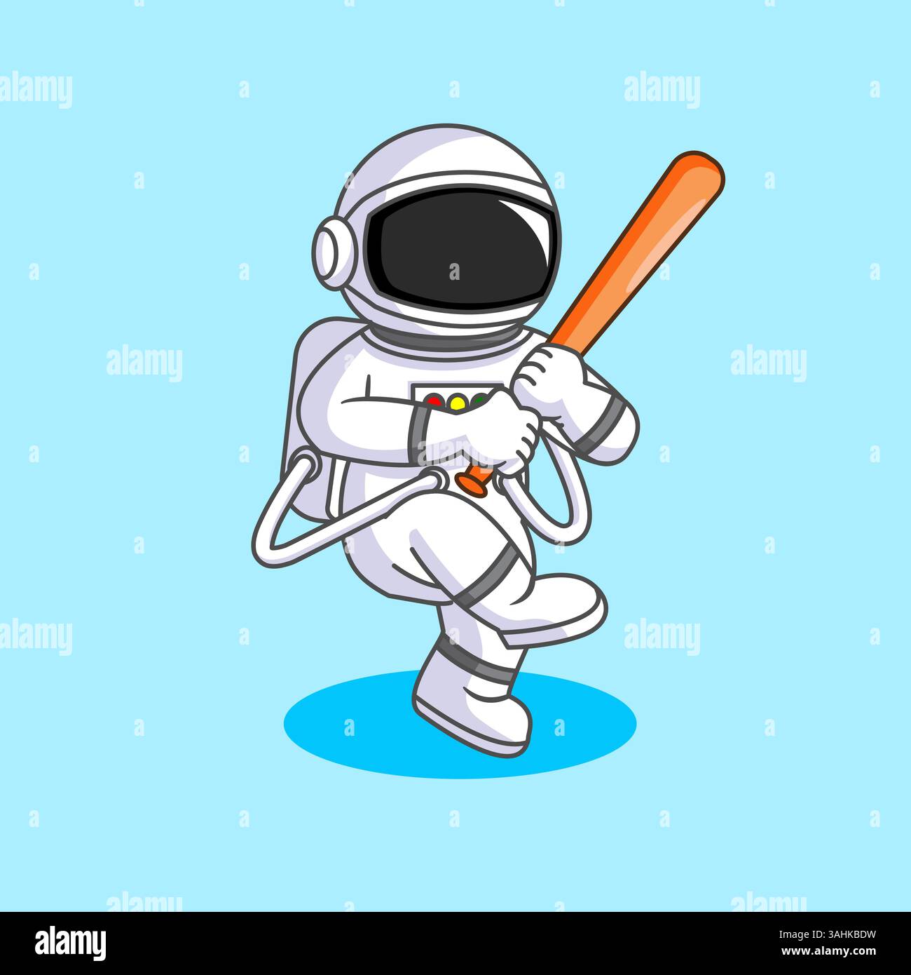 Cute Astronaut Ready to Hit Baseball Vector Illustration Cartoon Design ...