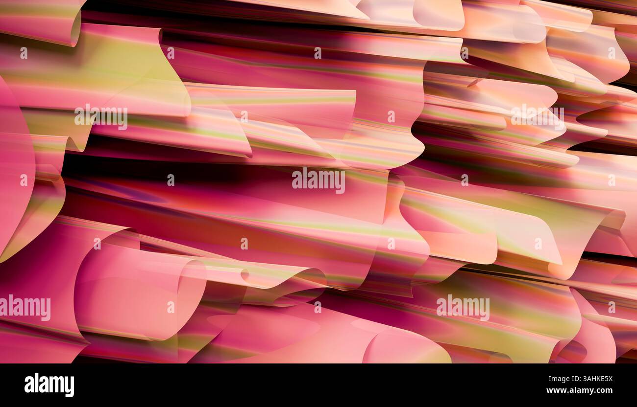 Abstract layered pink and orange ribbons create an artistic, flowing ...