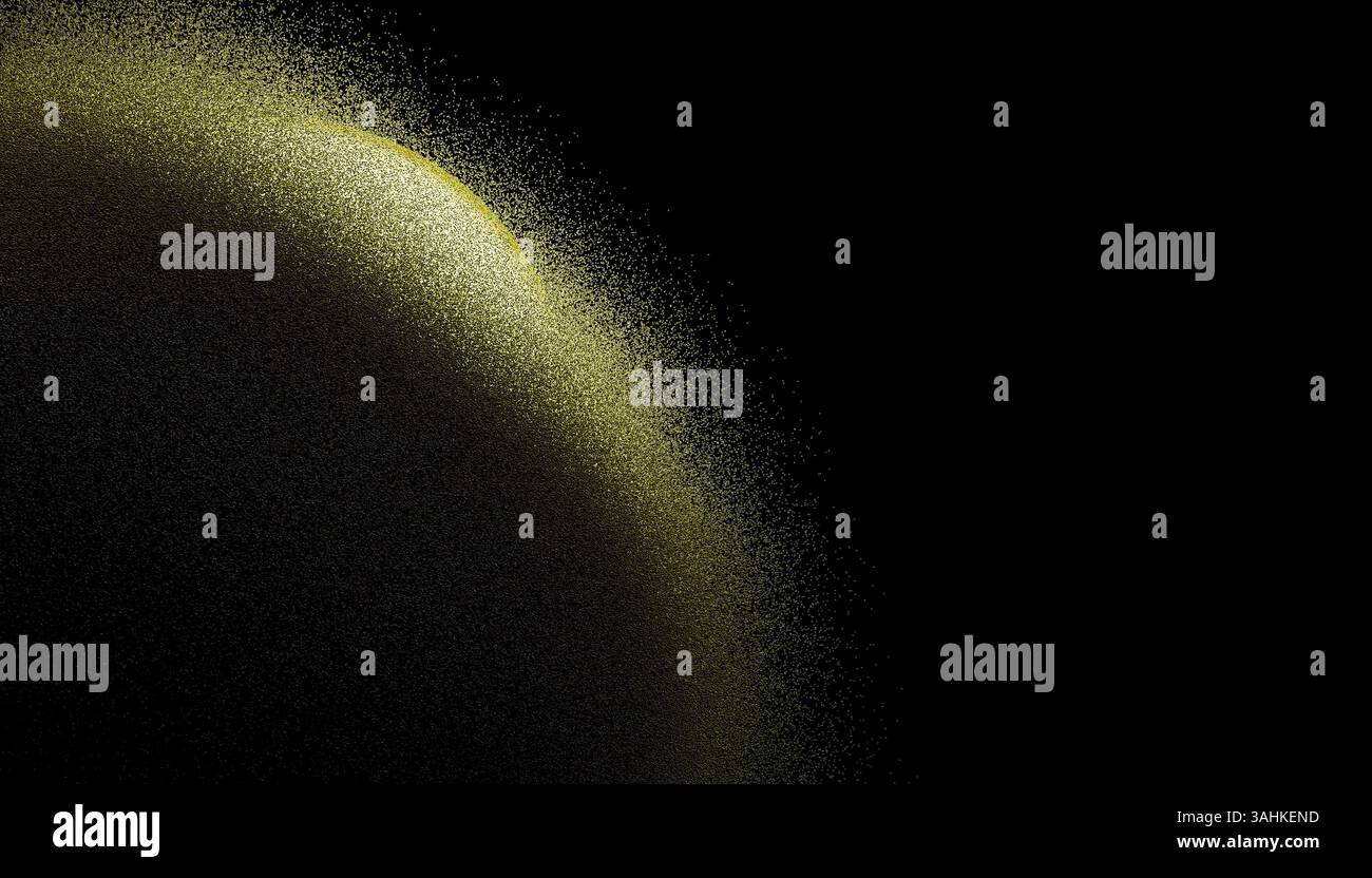 Abstract swirl of golden particles against a dark background forming a ...