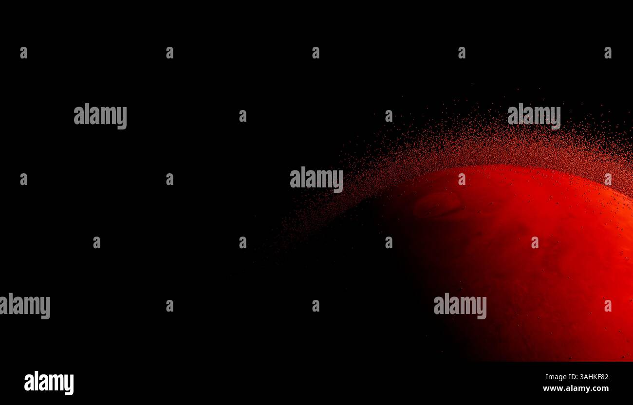 Red planet Mars with shadowed surface, illuminated against a black ...