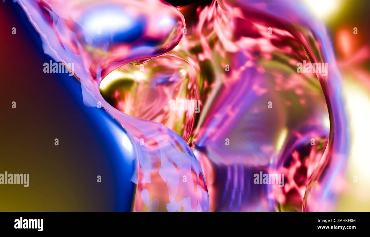 Abstract vibrant liquid shapes in blue, pink, and yellow colors create a fluid dynamic pattern ...