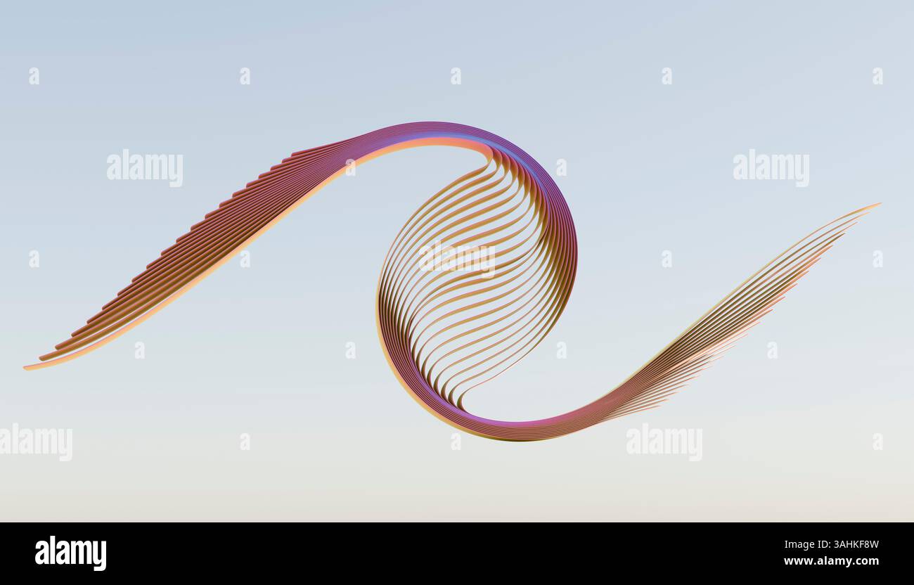 Abstract 3D sculpture with flowing, curved lines on a light blue ...