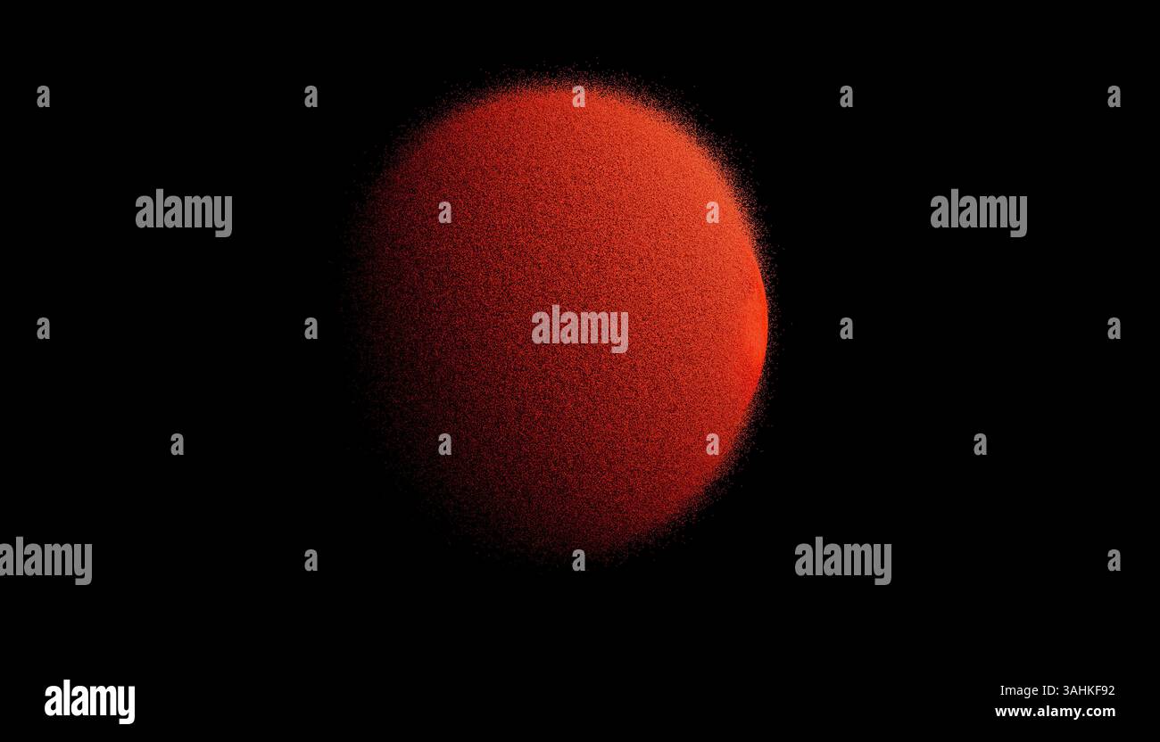 Red textured sphere in darkness resembling a planet or celestial body ...
