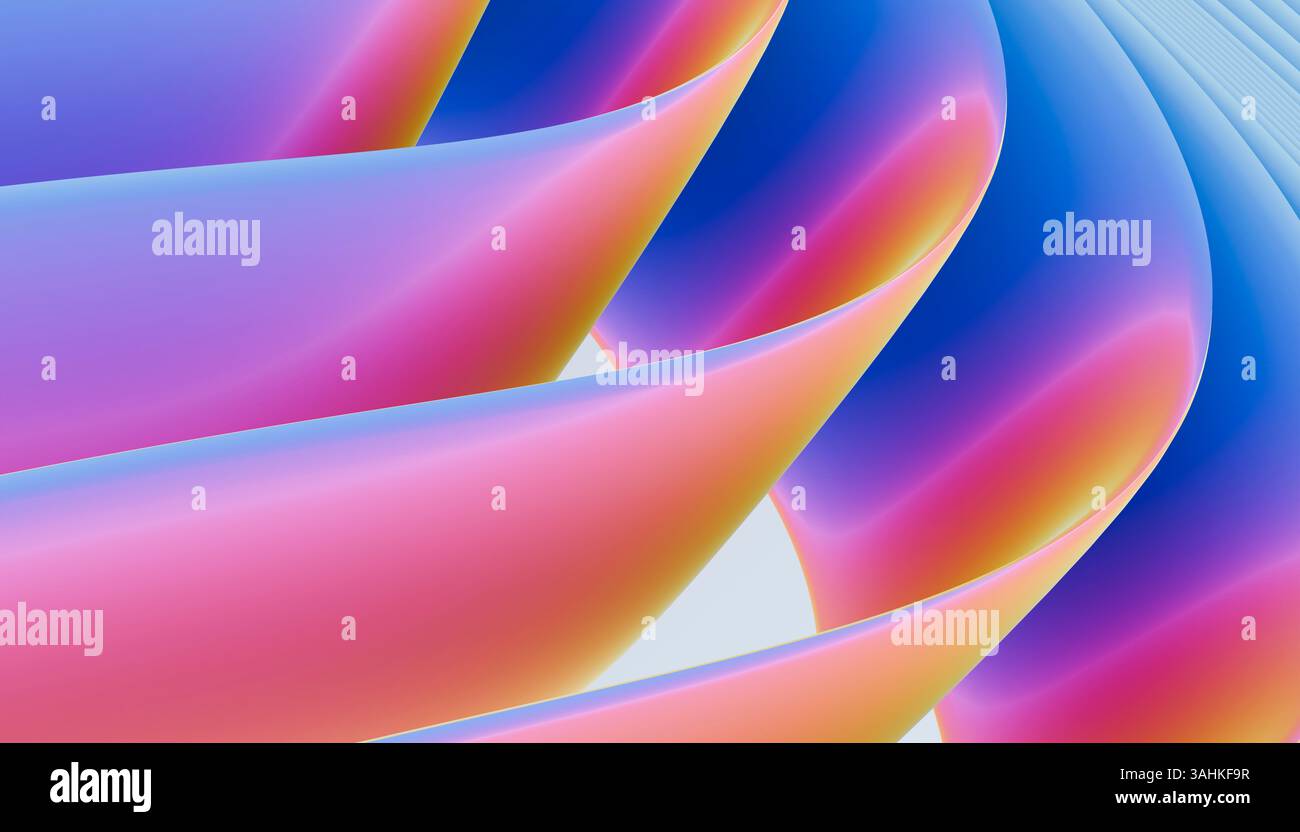 Abstract colorful gradient ribbons creating a vibrant flowing digital art design. Blender 3D ...