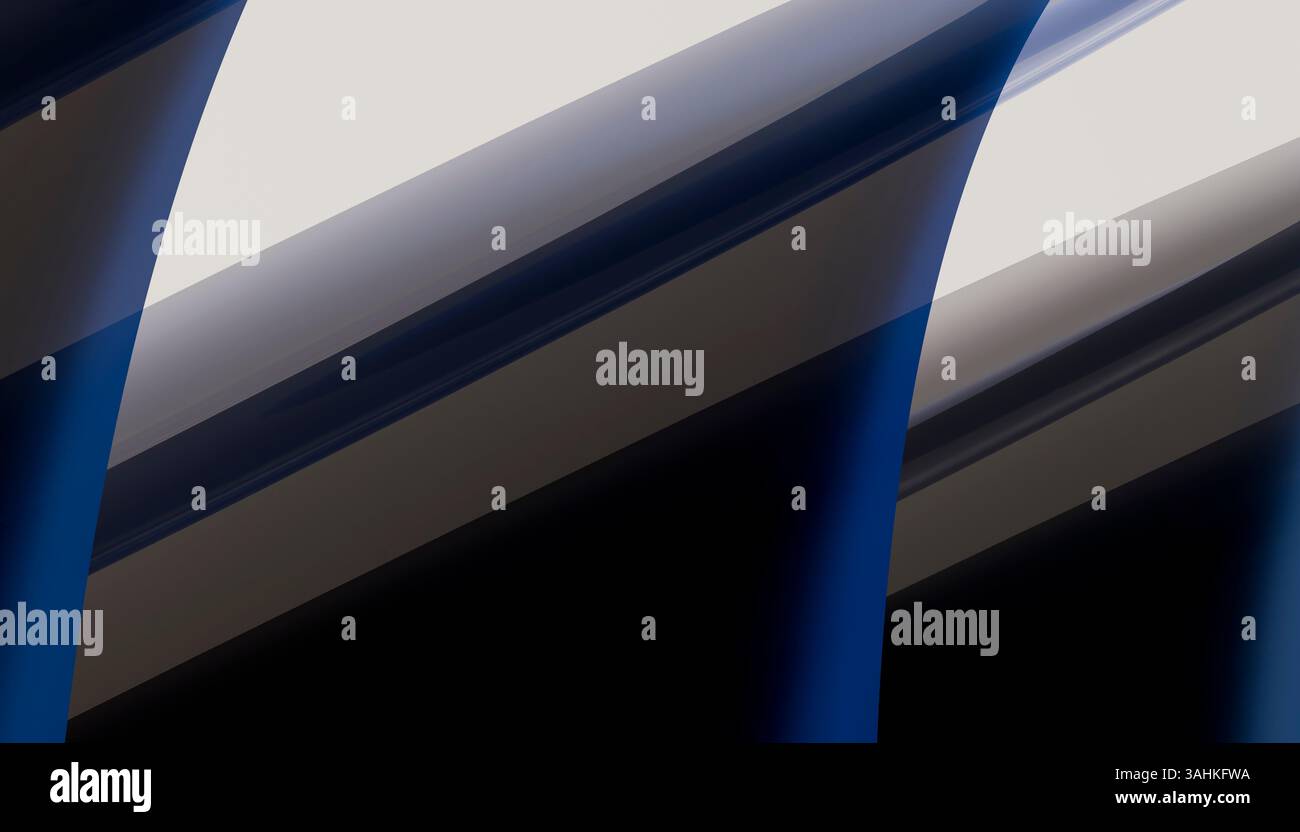 Abstract image of curved blue and black lines with light reflections ...