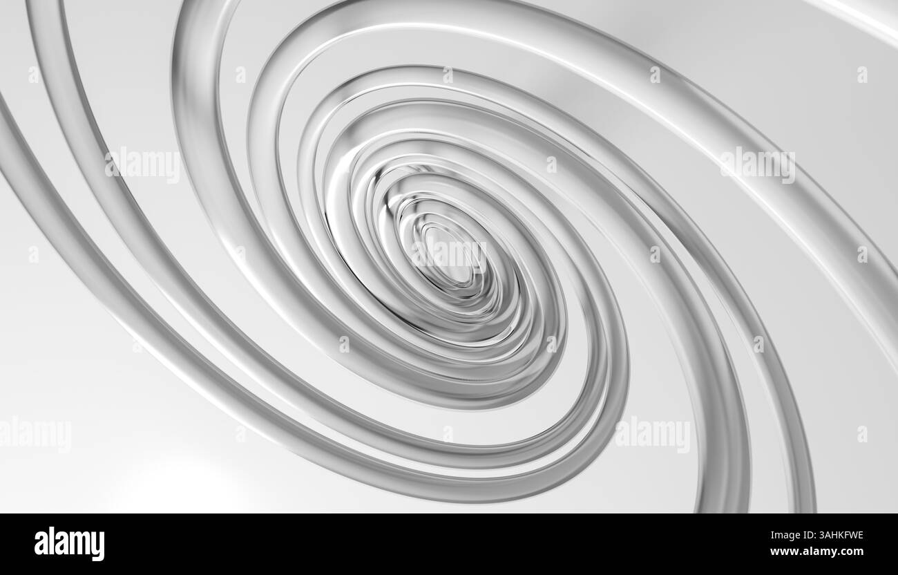 Silver spiral tunnel with smooth metallic curves creating a hypnotic visual effect. Blender 3D ...
