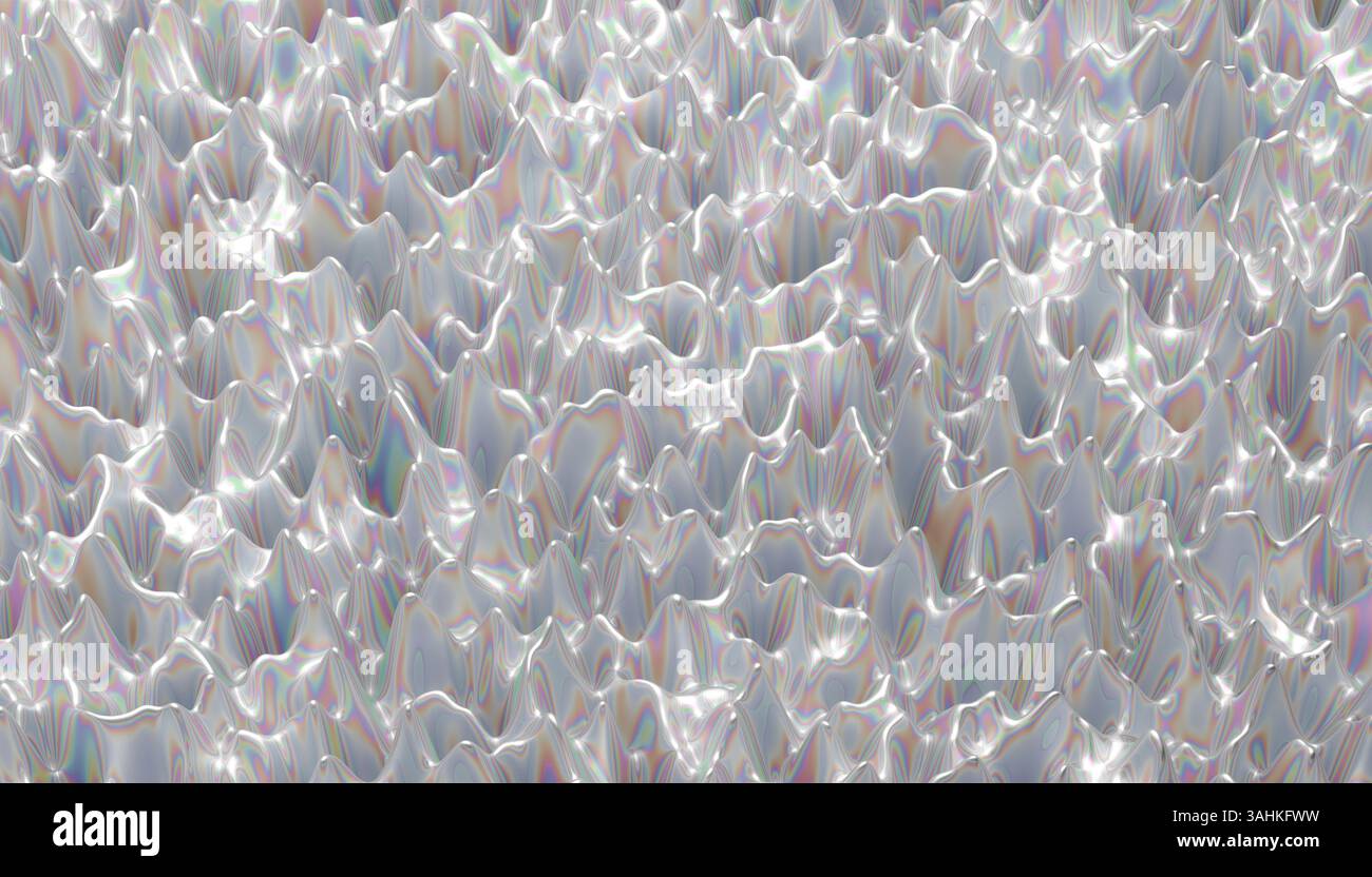 Abstract metallic surface with iridescent waves and light reflections ...