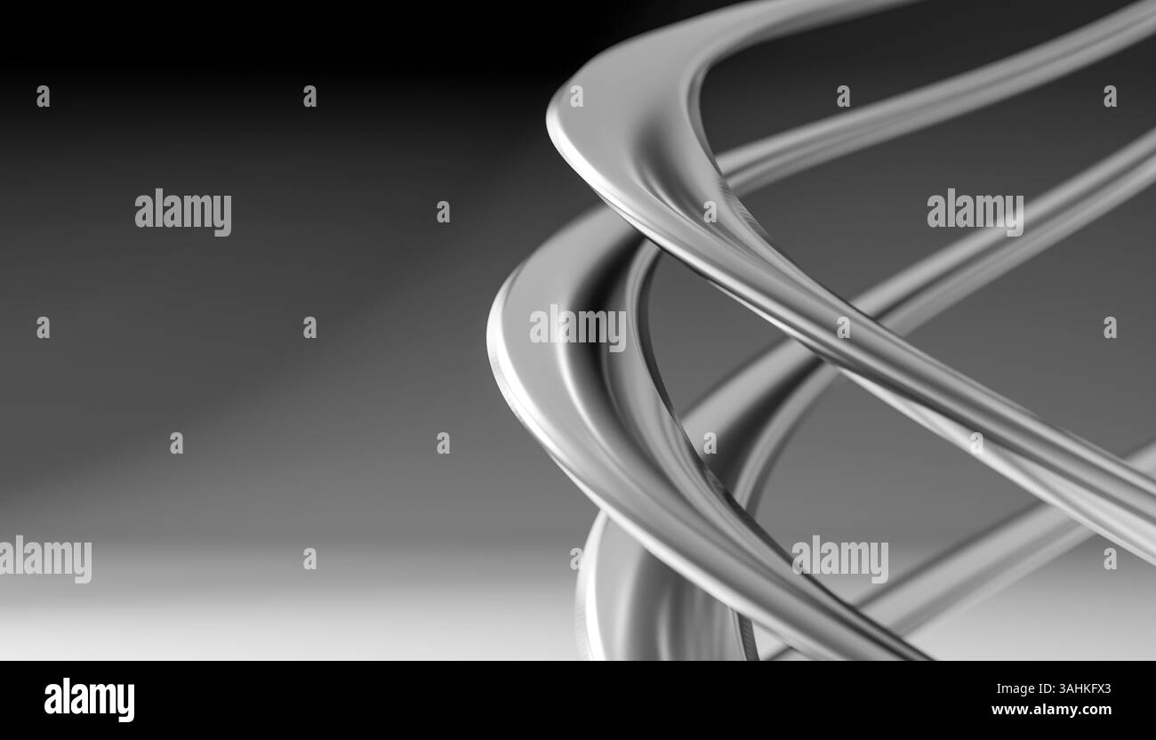 Abstract metallic curves intertwining against a gradient gray ...