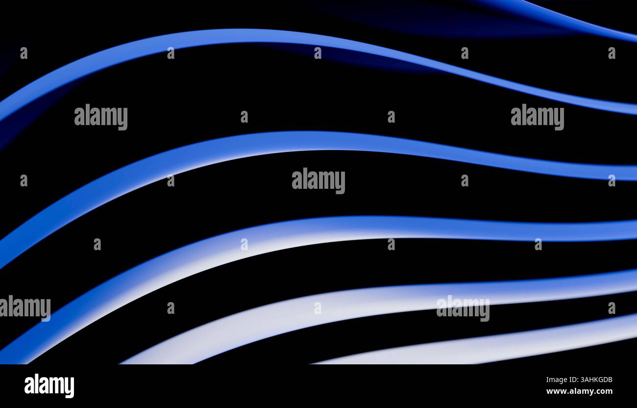 Flowing blue and white abstract waves on a black background. Blender 3D ...