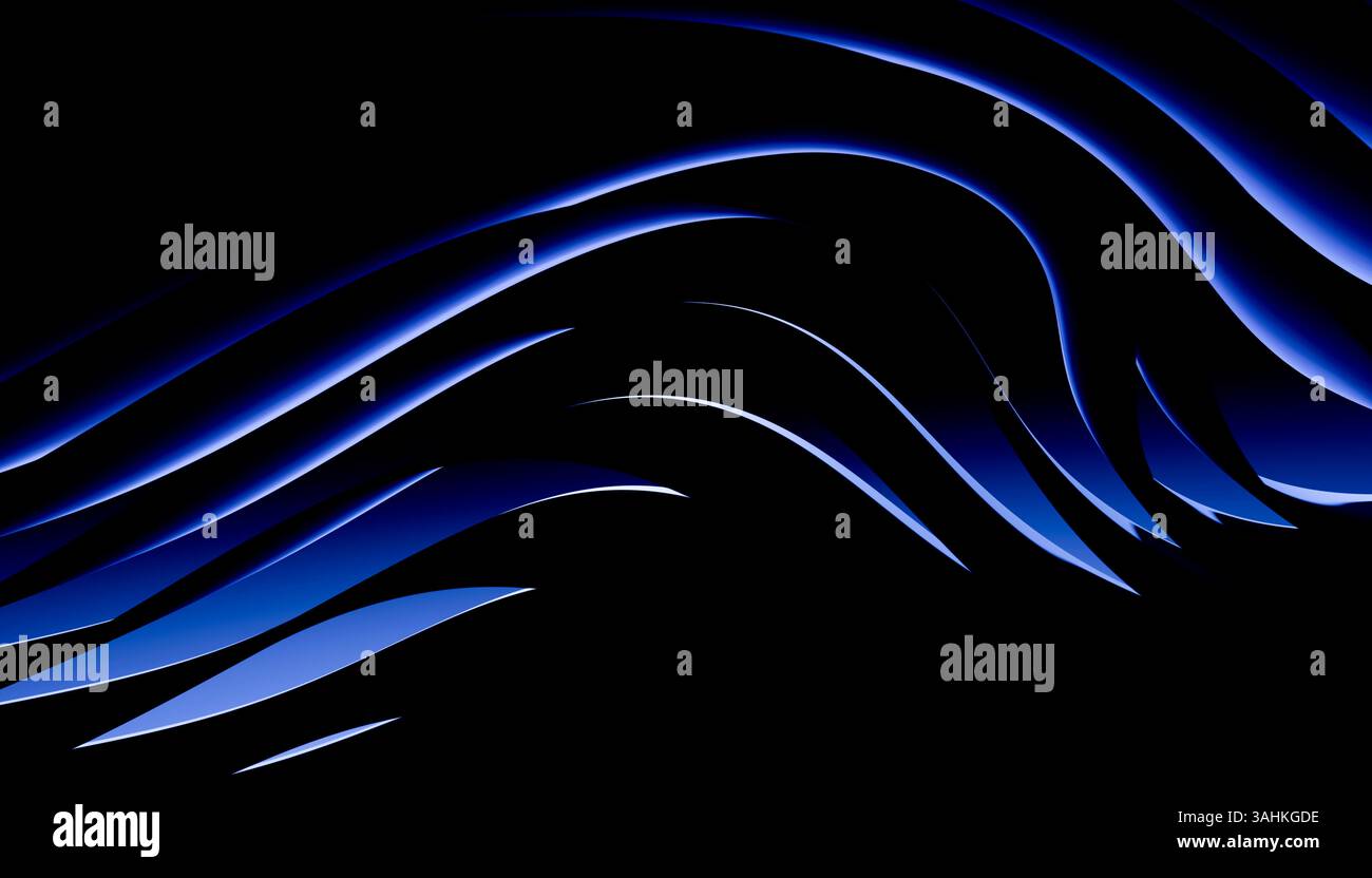 Abstract blue and black wave-like design with smooth curves and flowing ...