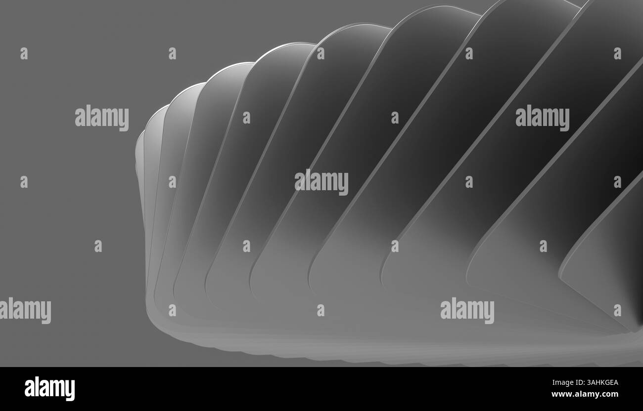 Abstract grayscale design with overlapping, curved geometric shapes on a smooth backdrop ...