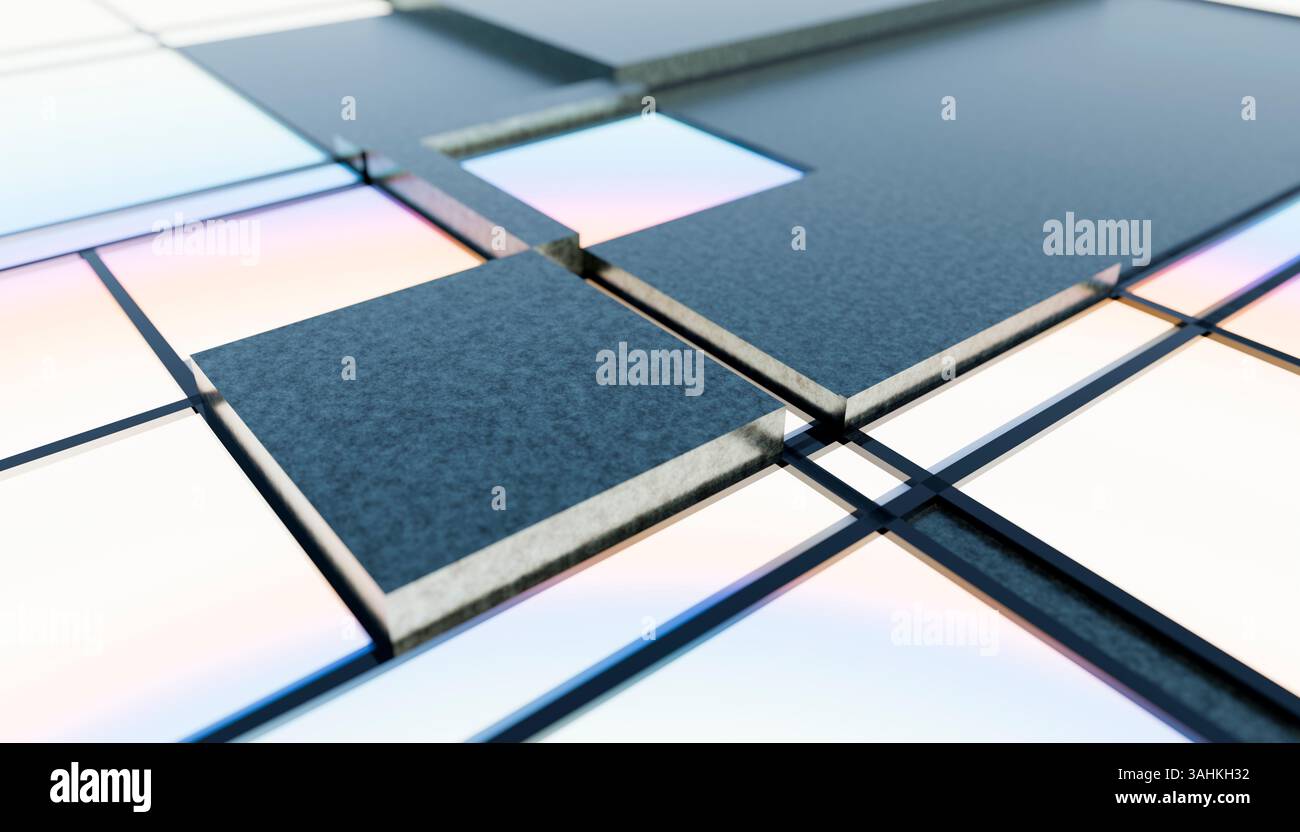 Abstract geometric pattern with metallic and glass-like tiles ...