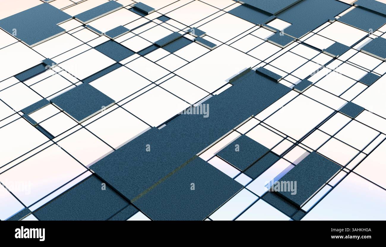 Abstract geometric pattern with overlapping blue and white rectangles ...