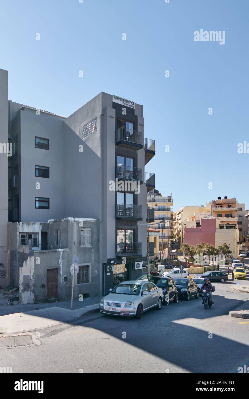 Crete, Greece - April 10, 2025: The modern Vespera City Hotel, with its ...