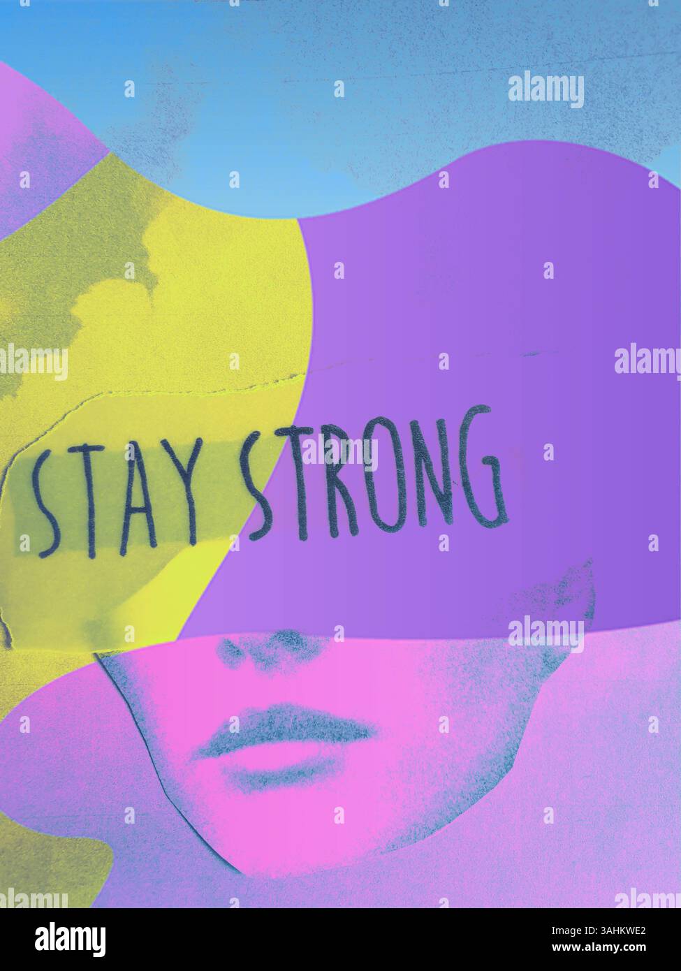 Stay strong written on the face of a woman Stock Photo - Alamy