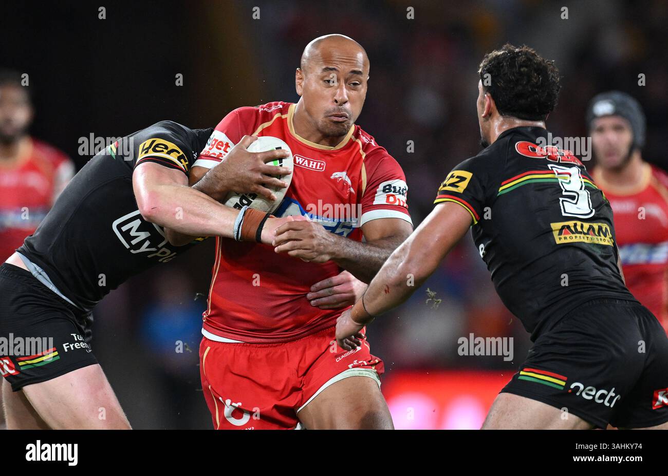 Brisbane, Australia. 10th Apr, 2025. Felise Kaufusi of the Dolphins ...