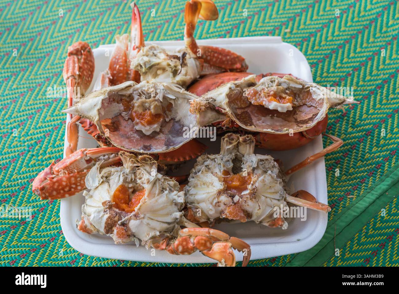Boiled or steamed sea flower crab premium grade is a seafood display ...