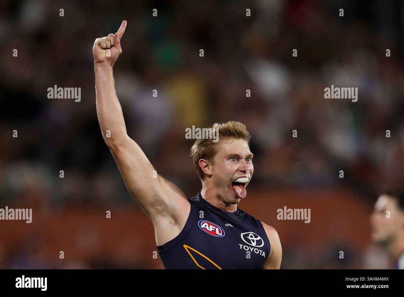 Adelaide, Australia. 10th Apr, 2025. Sid Draper of the Crows celebrates ...