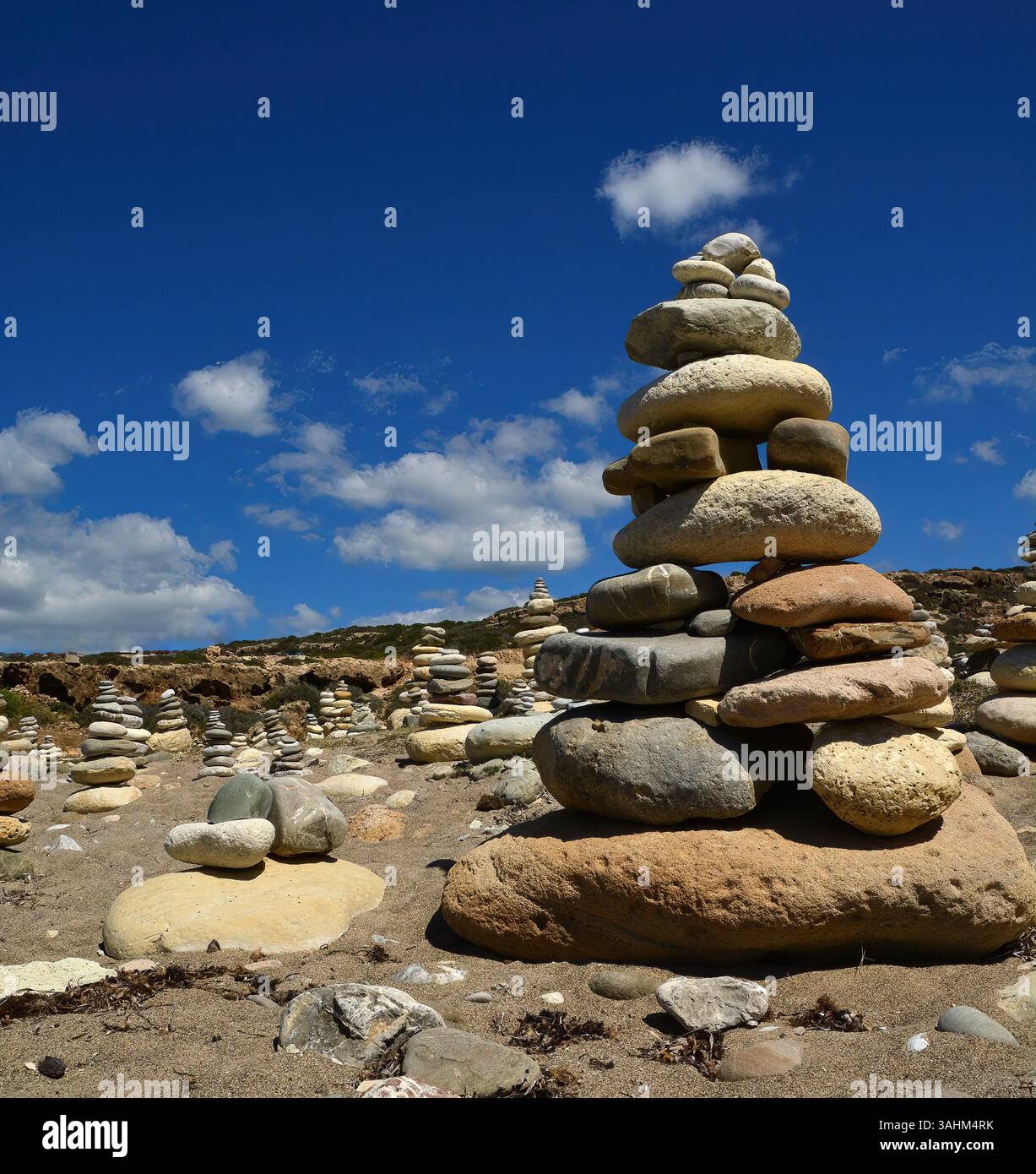 stone cairns on the beach Stock Photo - Alamy