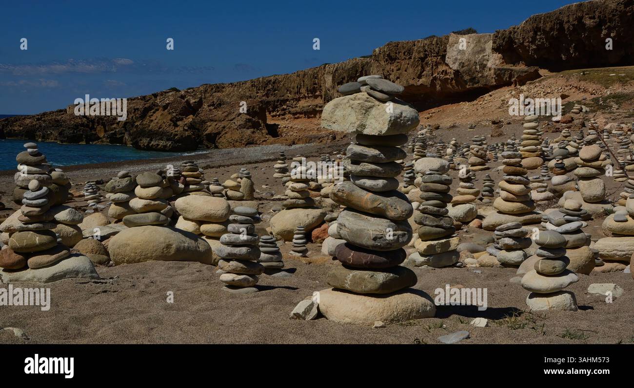 stone cairns on the beach Stock Photo - Alamy