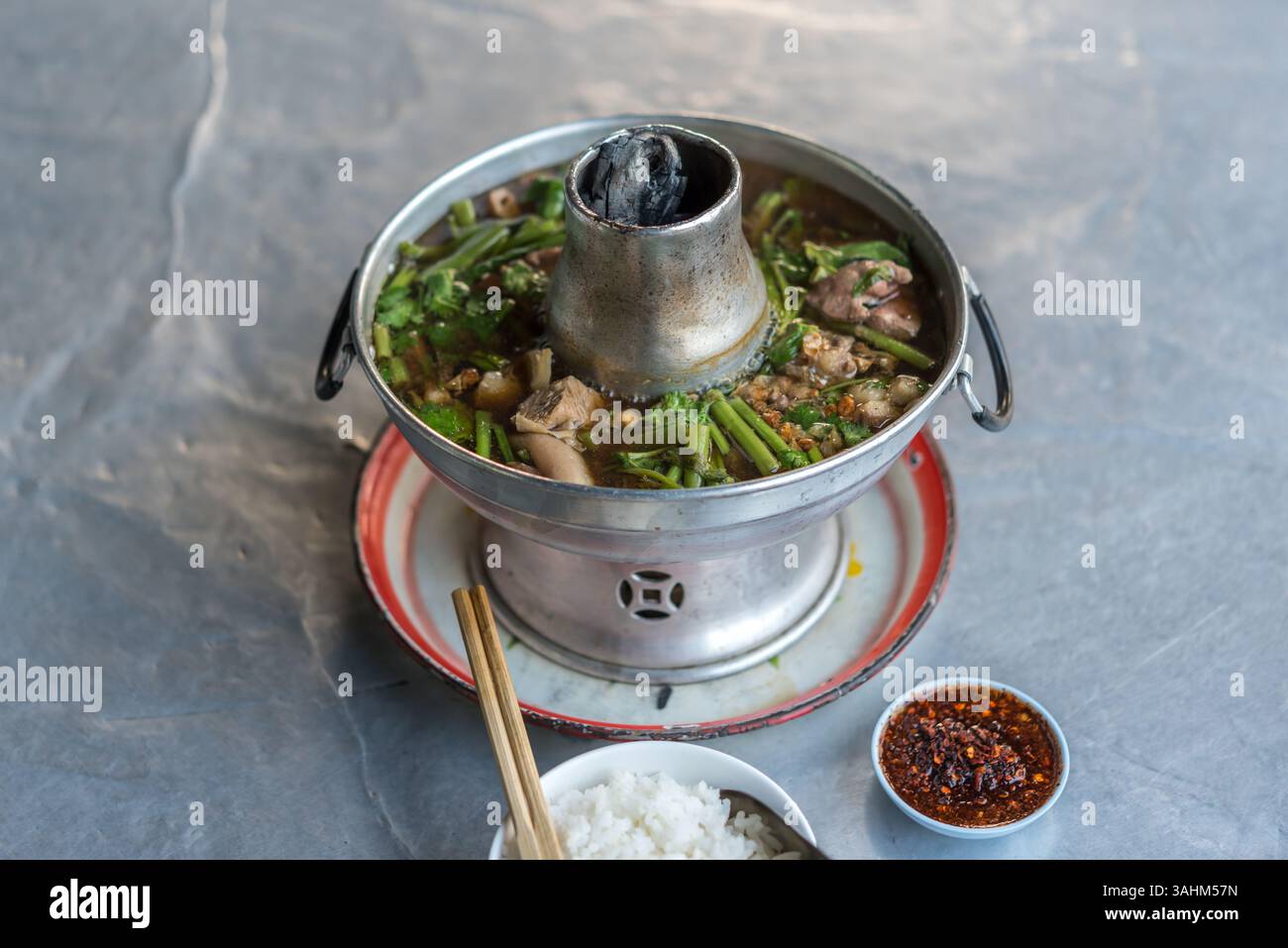 Braised beef clear with meat tendon soup stew (Ekaehla meat) with ...