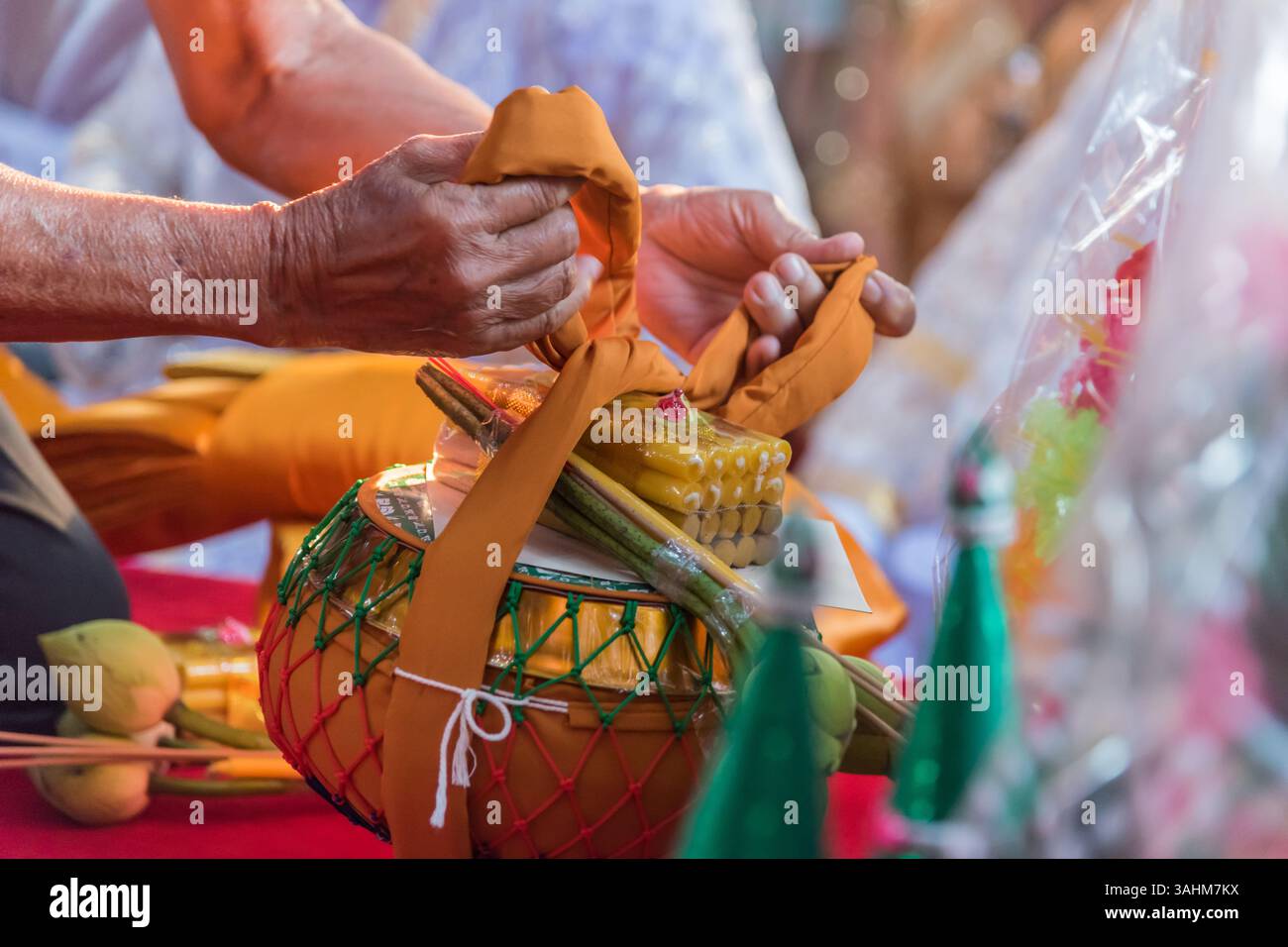 Ordination ceremony in buddhist Thai monk ritual for change man to monk ...