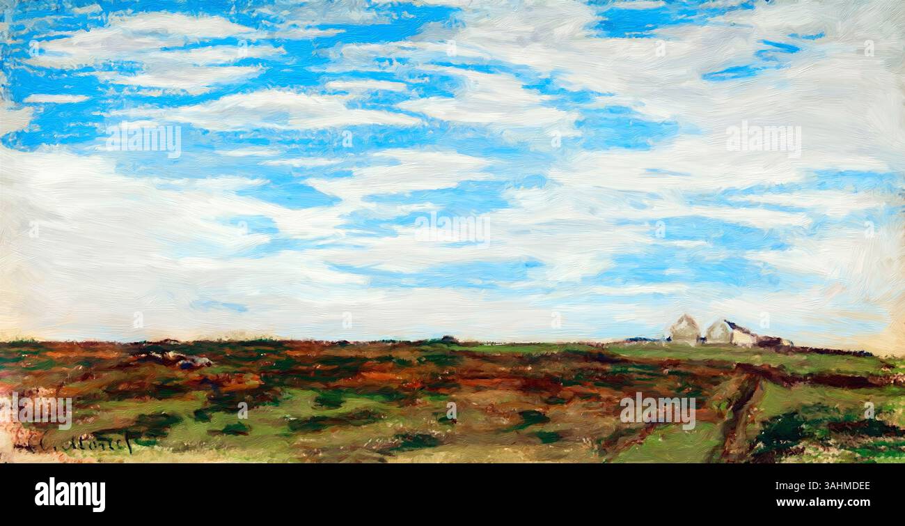 A peaceful and tranquil rural scene showcases open fields stretching ...